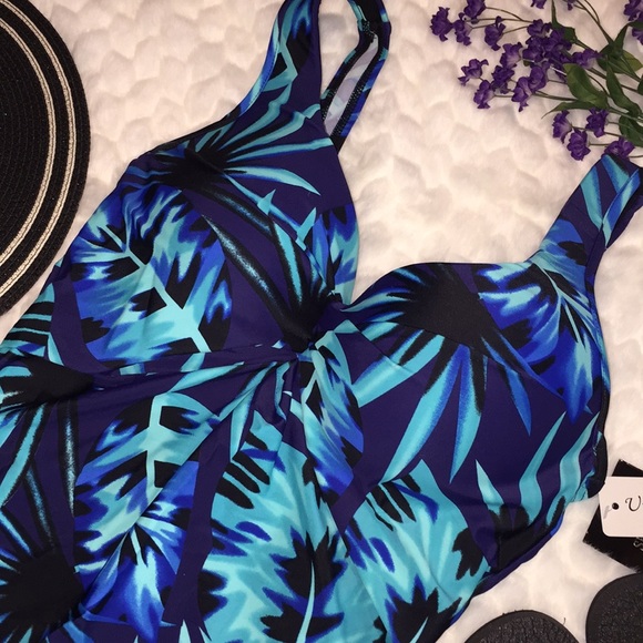 Shore Shapes | Swim | Shore Shapes Blue Palm Underwire Swim Dress Suit ...
